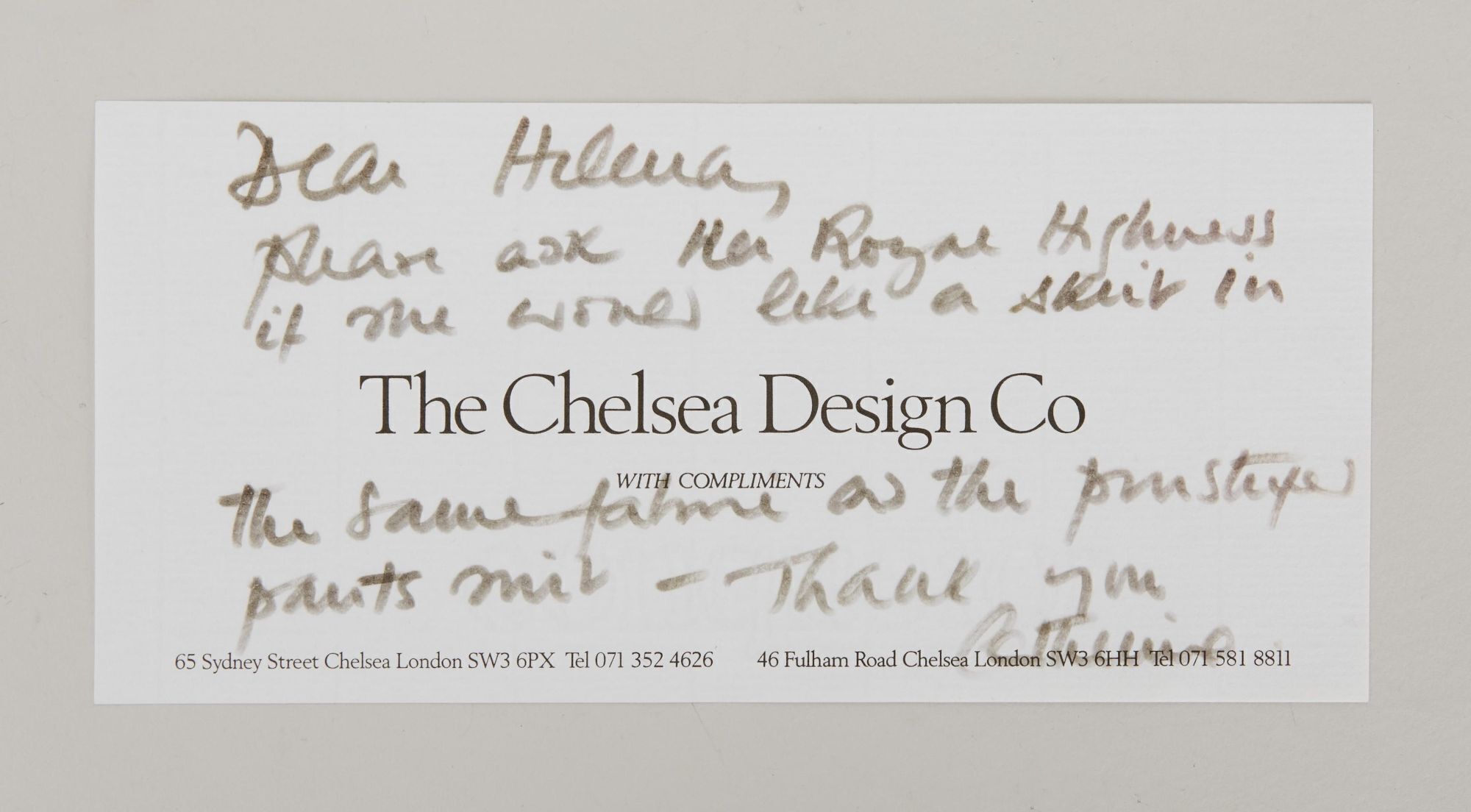Princess Diana | Catherine Walker Note to Diana's Assistant