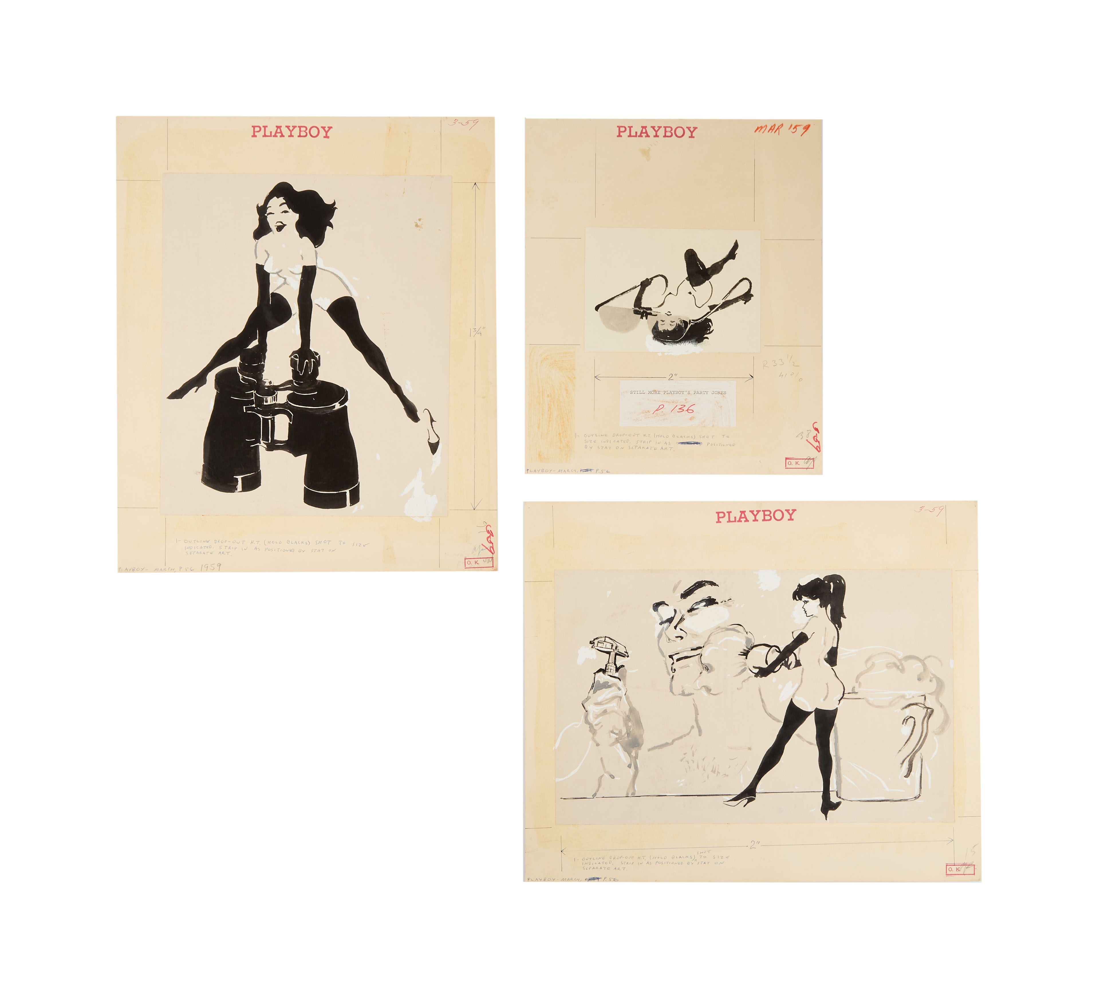 Playboy | LeRoy Neiman Set of Three Drawings of Femlin with Various Items