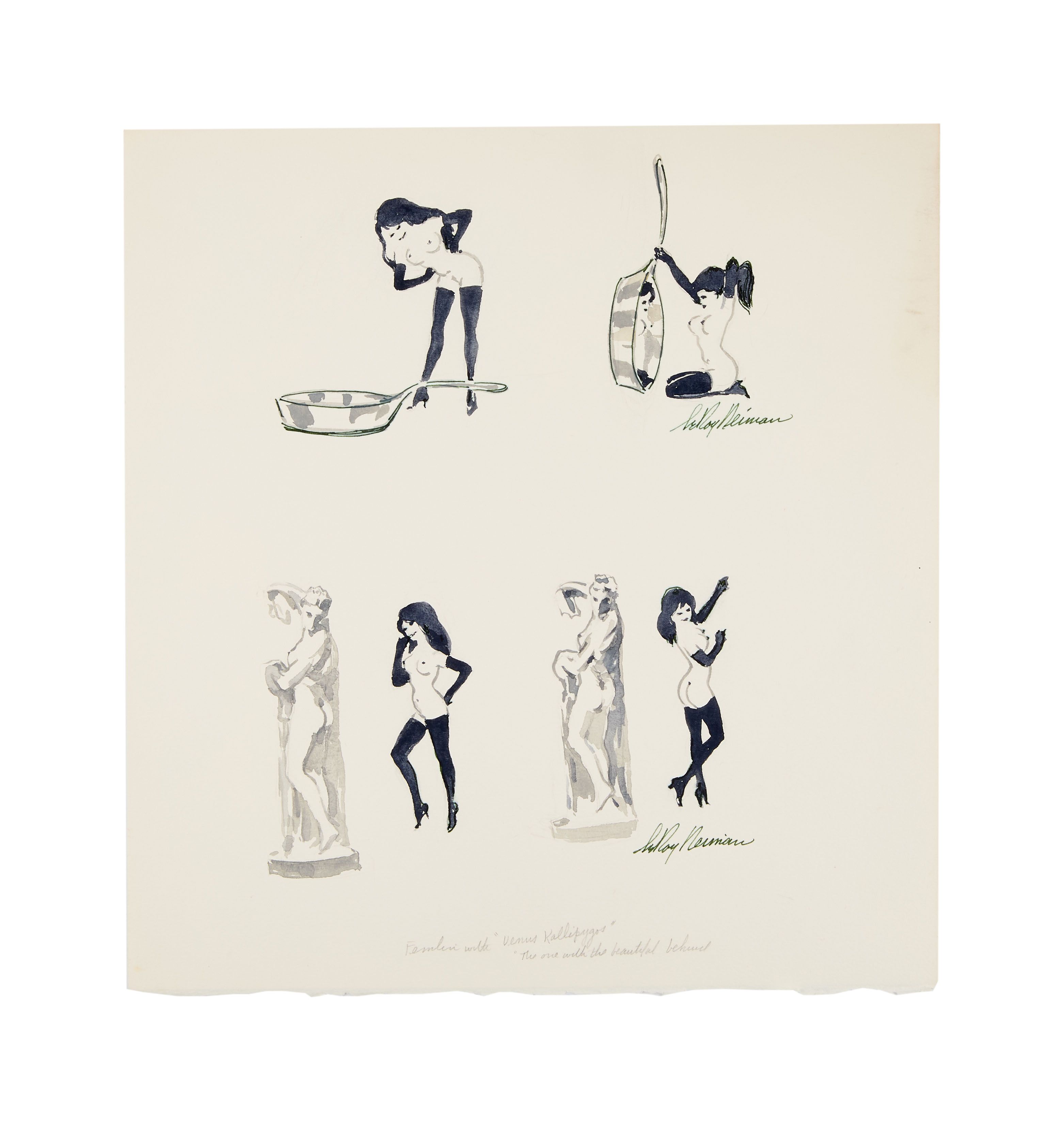 Playboy | LeRoy Neiman Four Drawings on One Sheet: Femlin with Pot ...