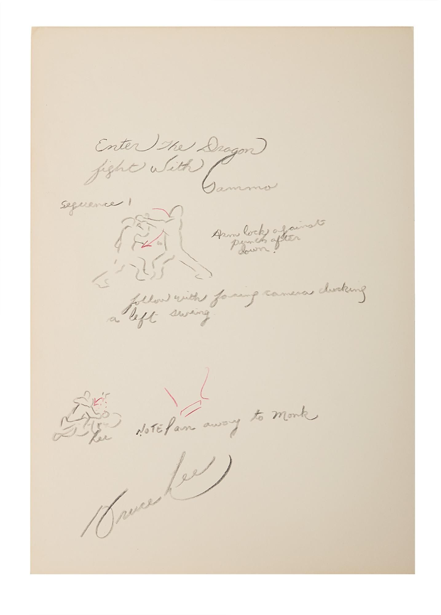 Bruce Lee | Signed Hand-Drawn "Enter the Dragon - Fight with Sammo ...