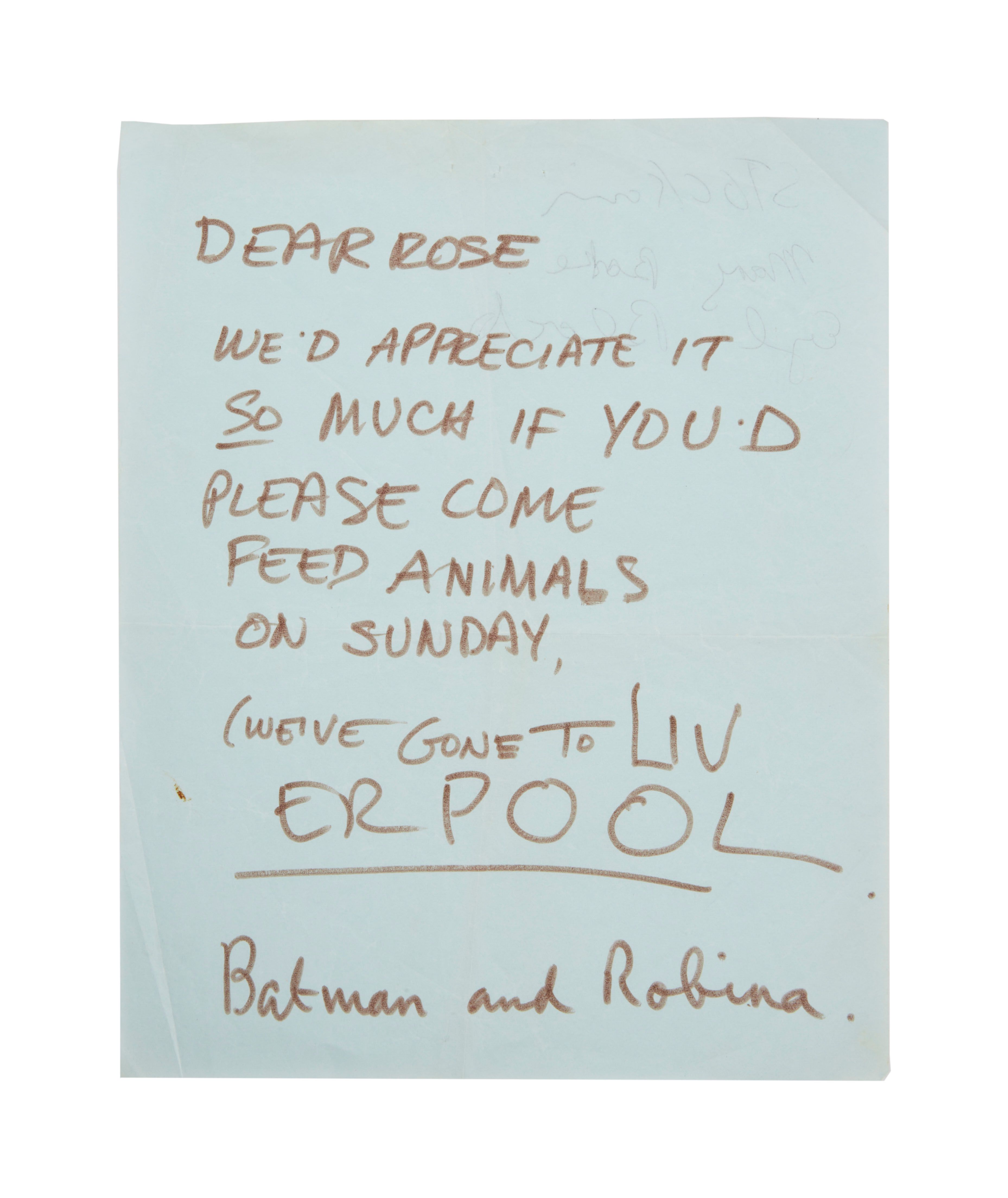 Paul McCartney | Handwritten Note to Former Housekeeper Rose Martin