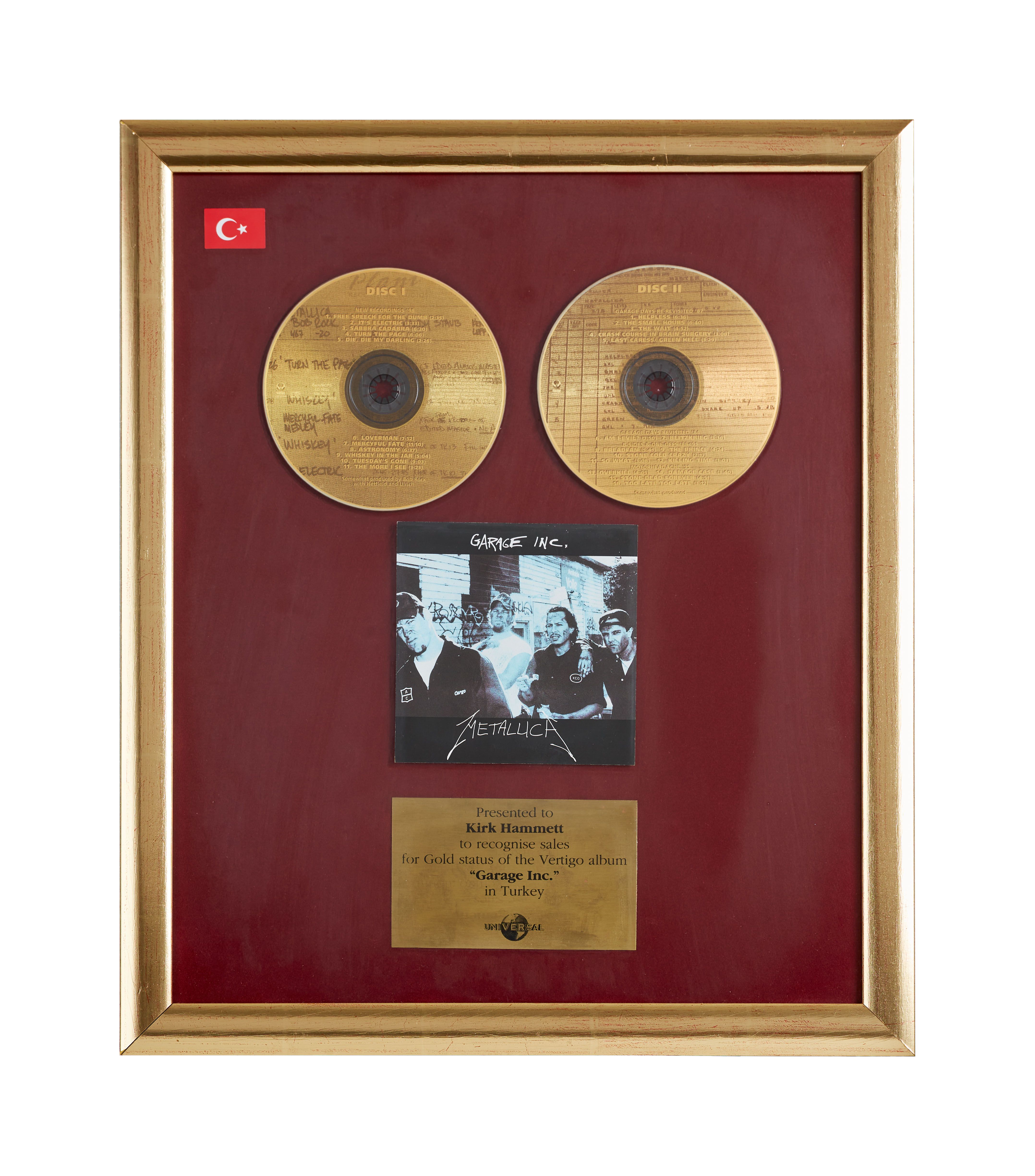 Kirk Hammett | 1998 Universal Turkey "Garage Inc." Gold Sales Award