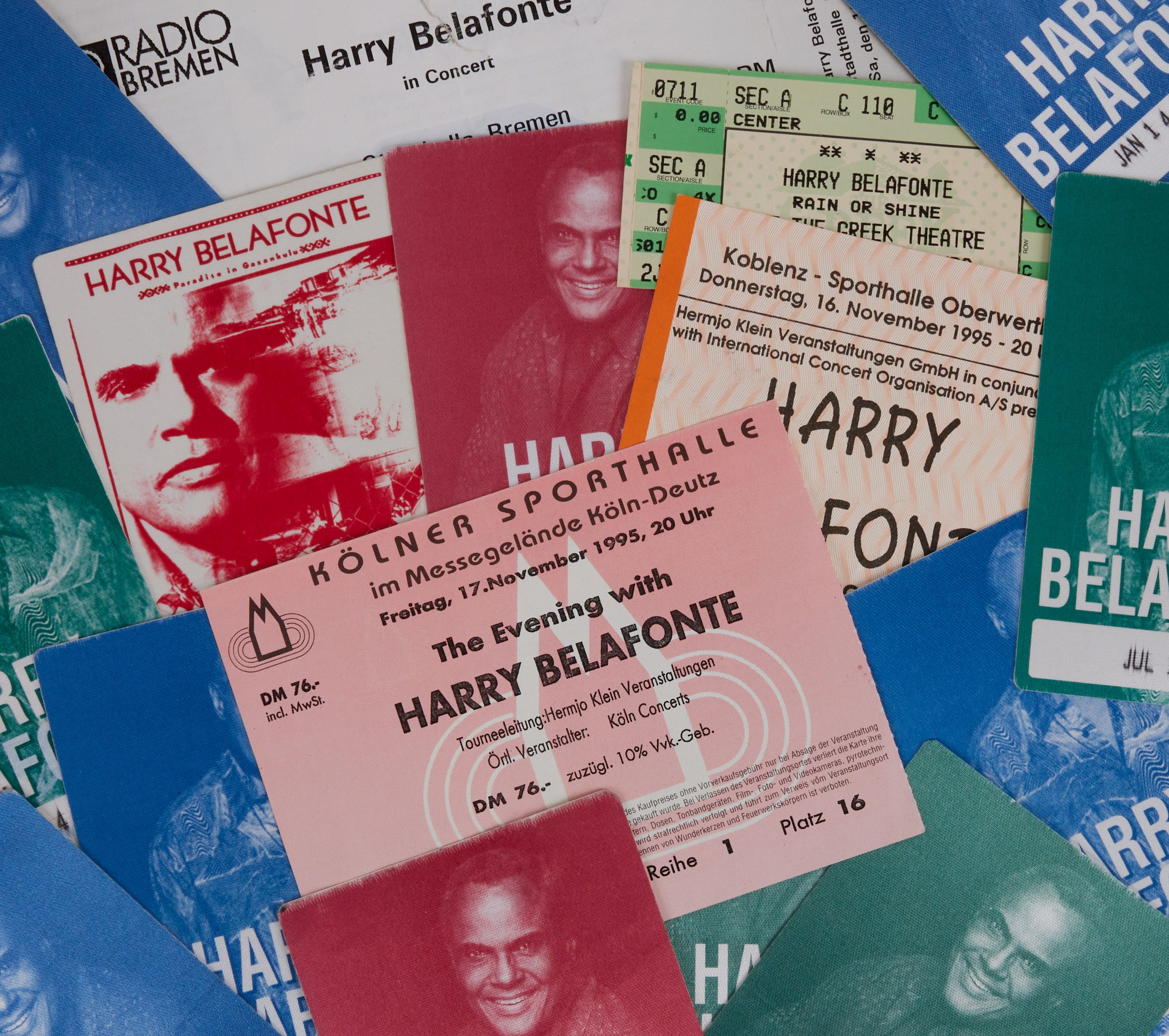 Harry Belafonte | Collection of Concert Tickets and Backstage Badges