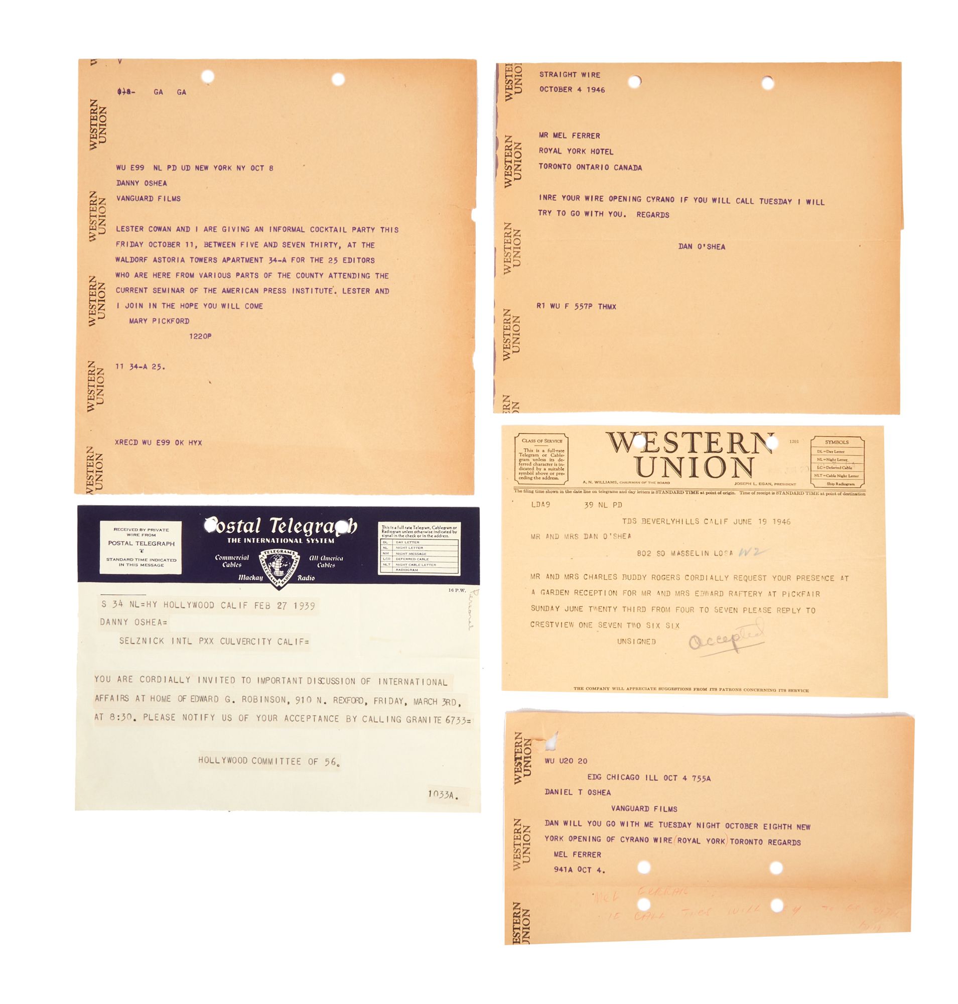 Mary Pickford | And Edward G. Robinson and Other Actors Sent Telegrams