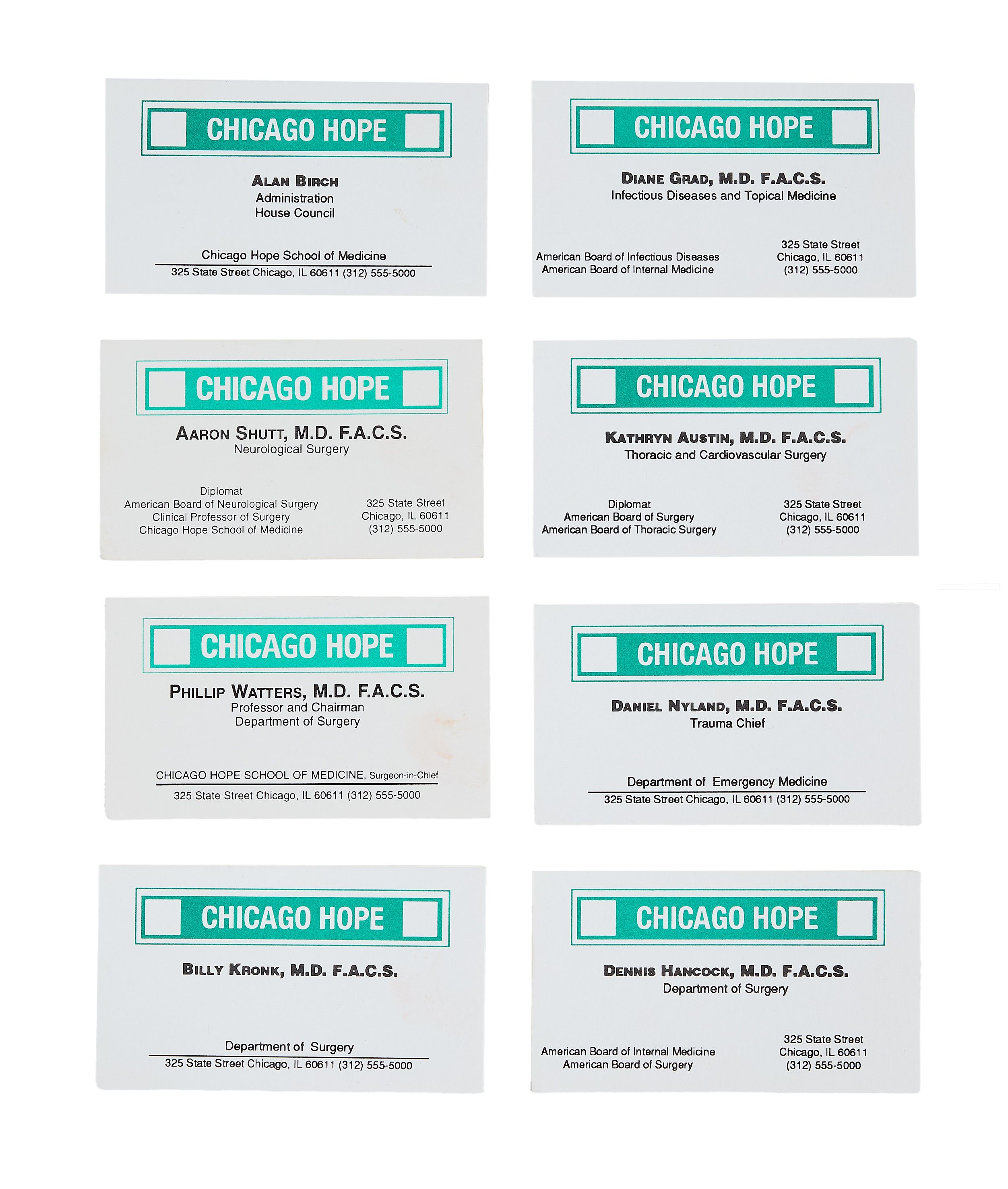 Chicago Hope | Main Cast Hospital Business Cards