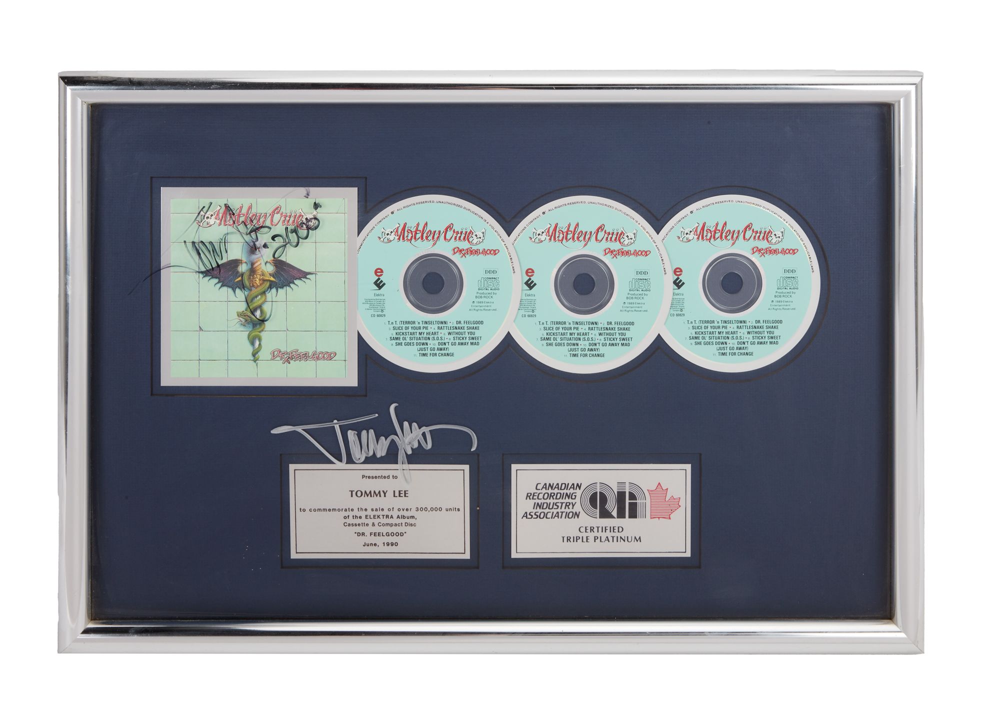 Tommy Lee | Twice-Signed CRIA "Triple-Platinum" CD & Cassette Sales ...