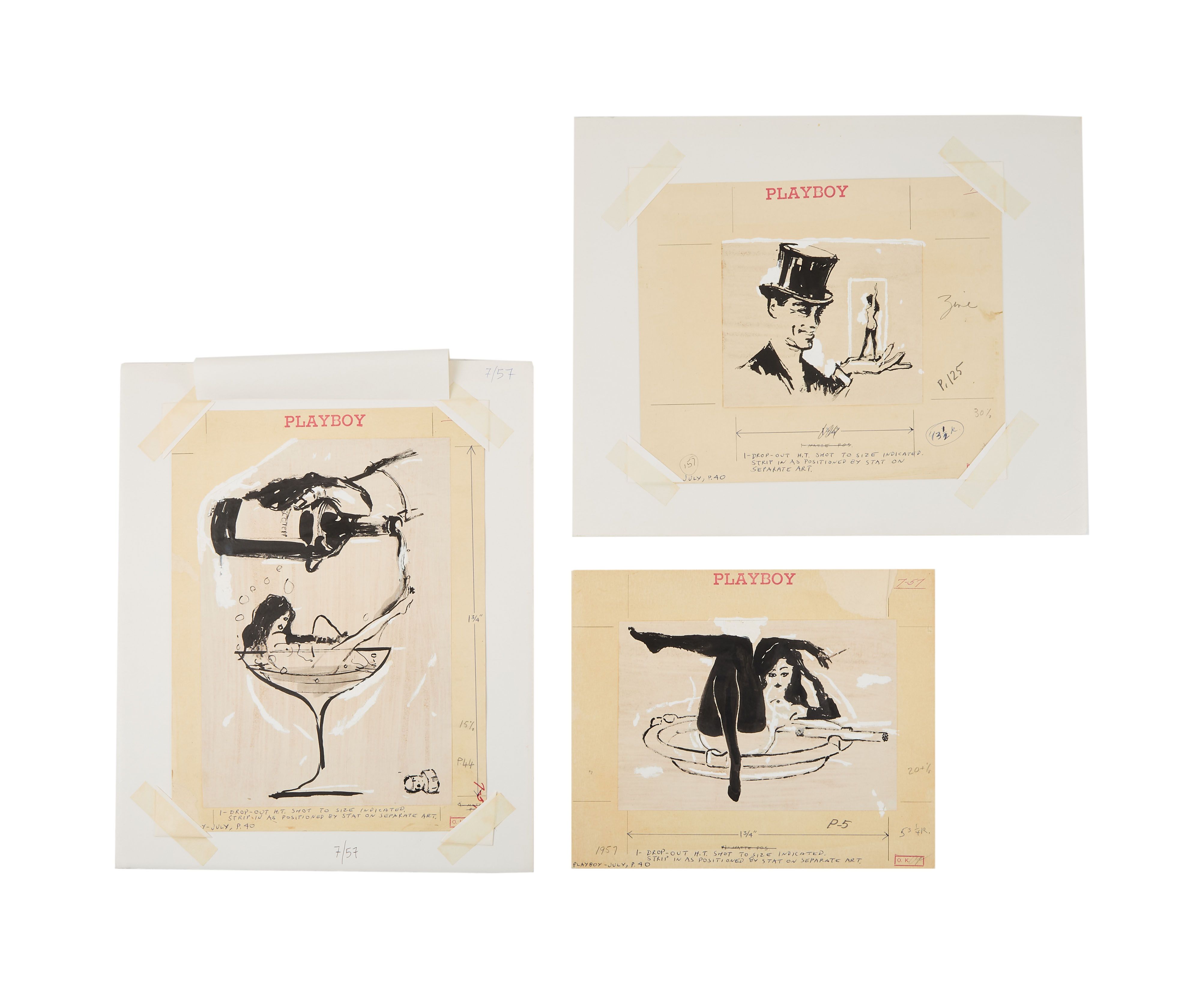 Playboy | LeRoy Neiman Set of Three July 1957 Drawings of Prototype ...
