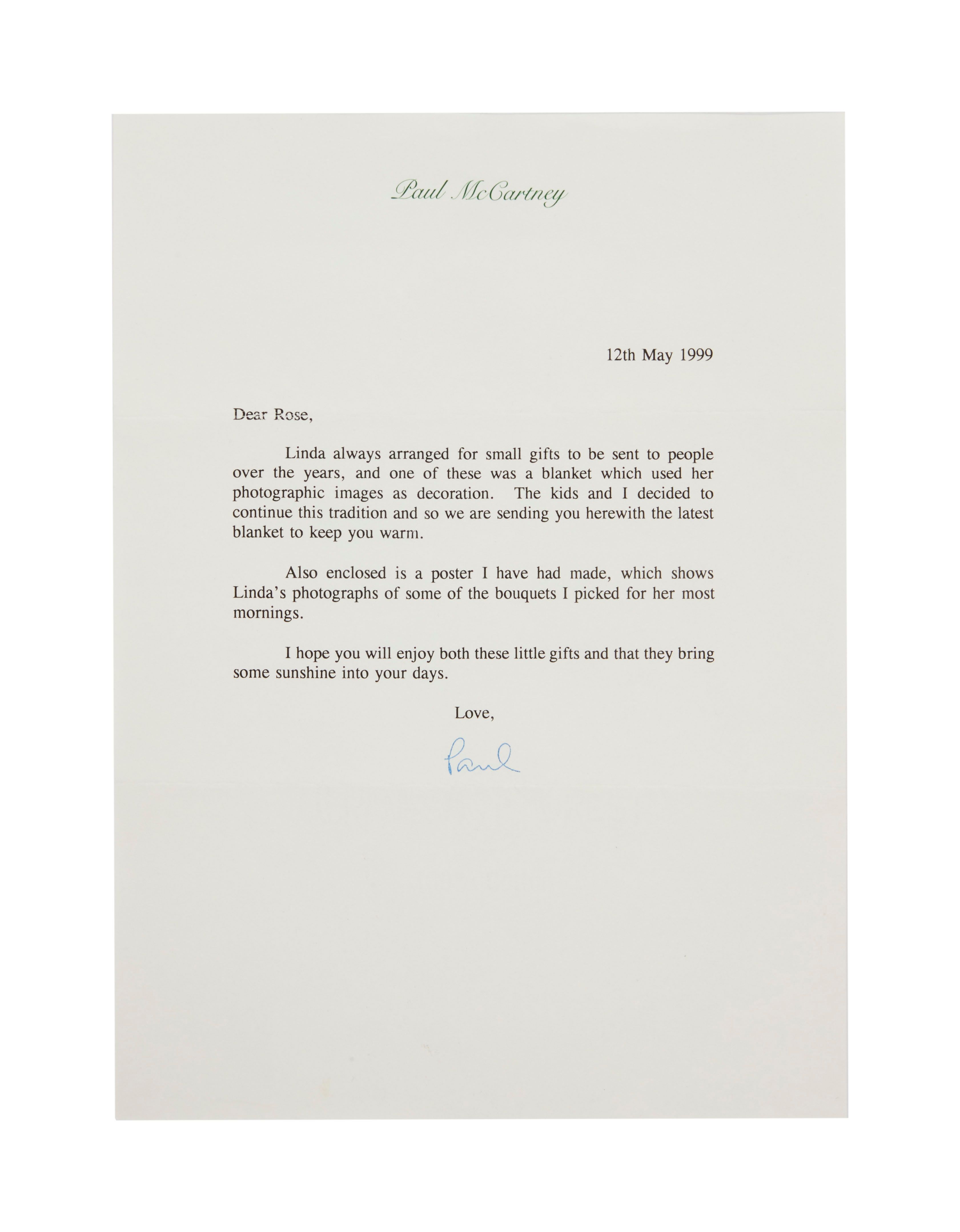 Paul McCartney | Typed and Signed Letter to Former Housekeeper Rose Martin