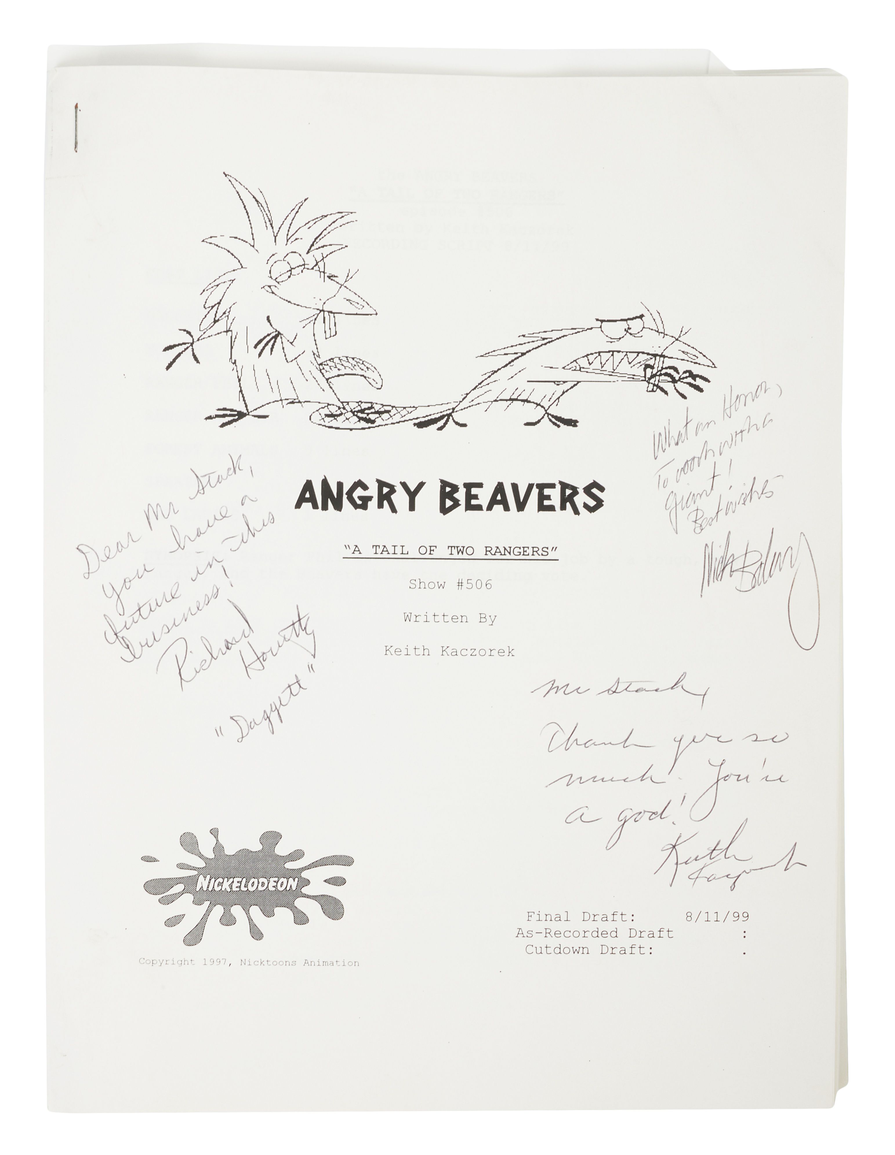 The Angry Beavers | Cast-Signed Production Script for Lost Episode "A ...