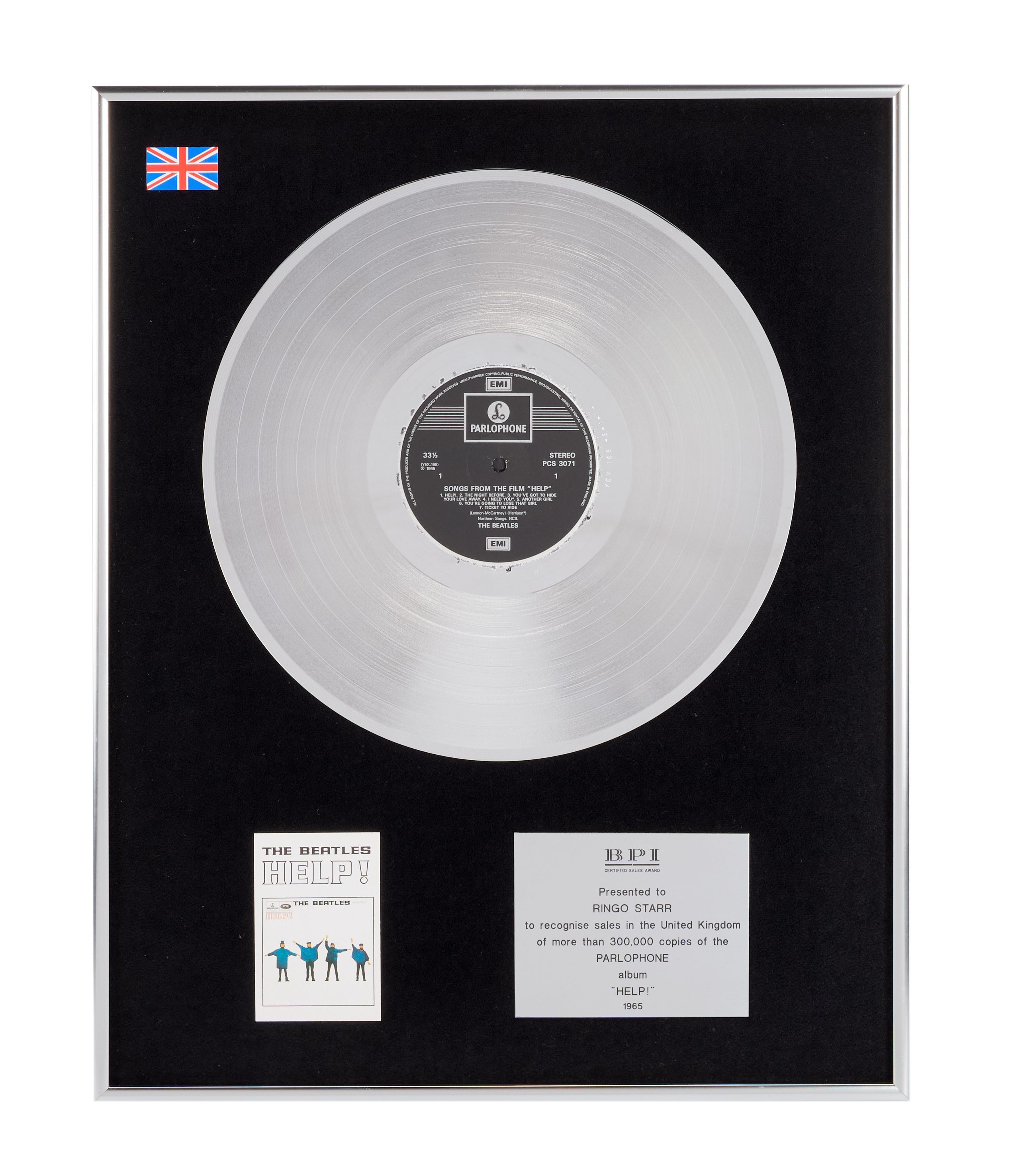 The Beatles | Ringo Starr | Help! "Platinum" BPI Record Award