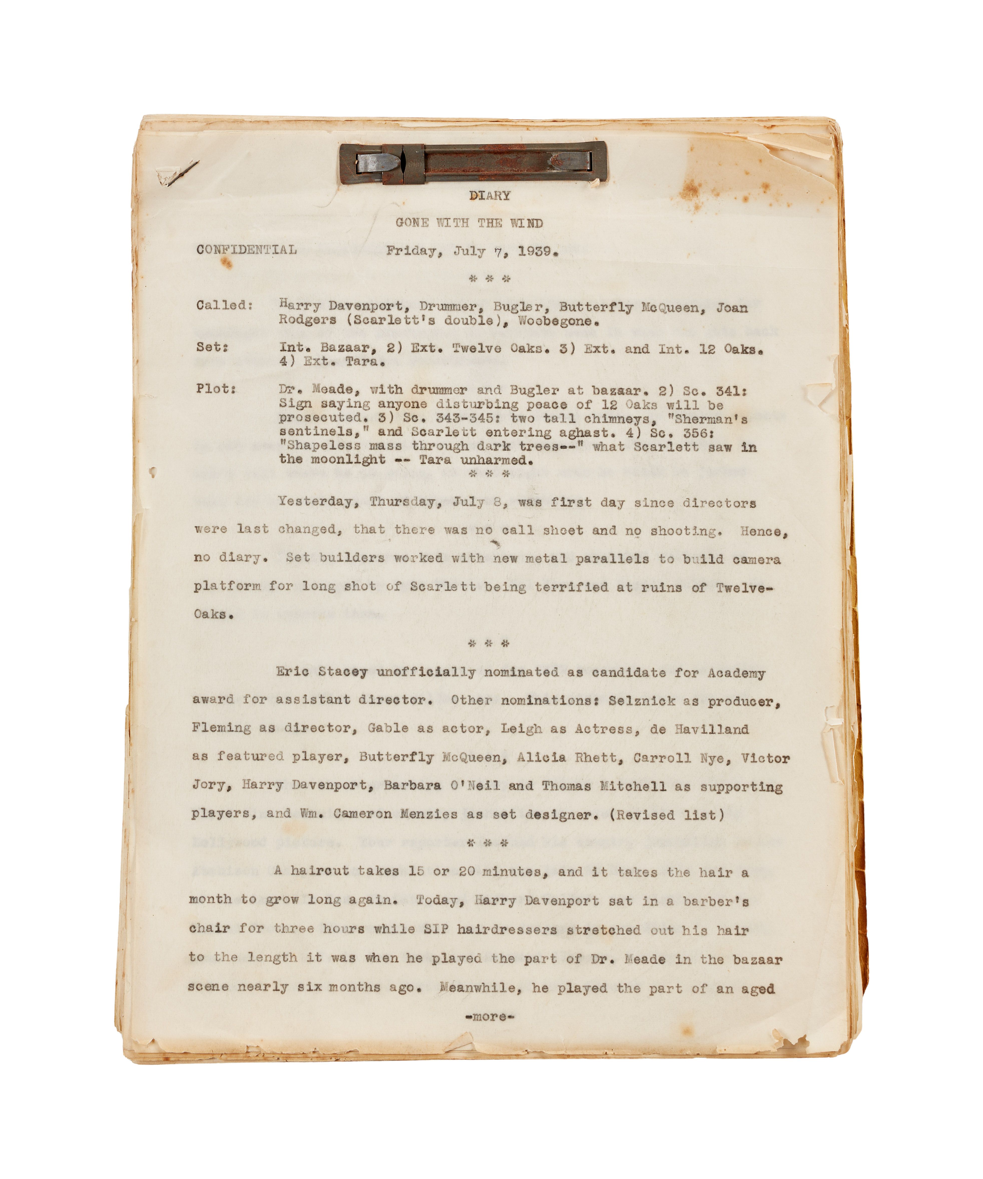 Gone With The Wind | 1939 Extraordinary On-Set Daily Diary Compiled for ...