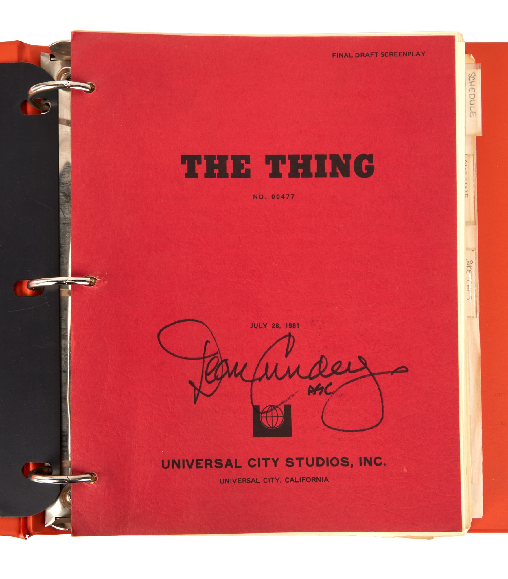 The Thing | Dean Cundey Signed Production-Used Script, Shooting ...