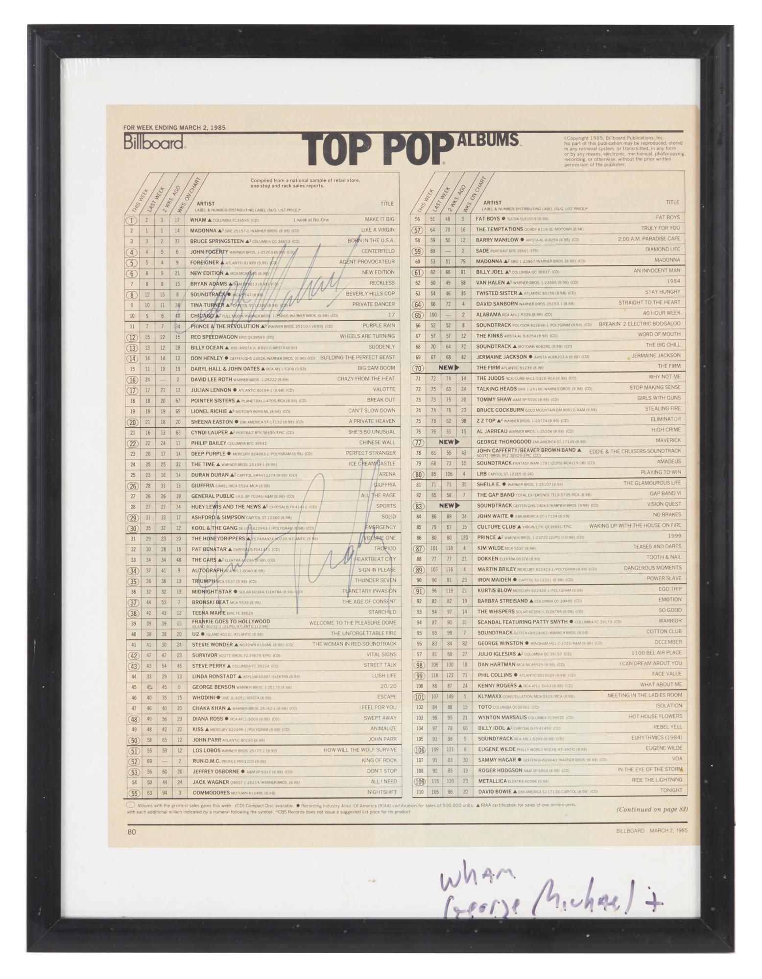 Wham! | George Michael and Andrew Ridgeley Signed 1985 "Billboard Top ...
