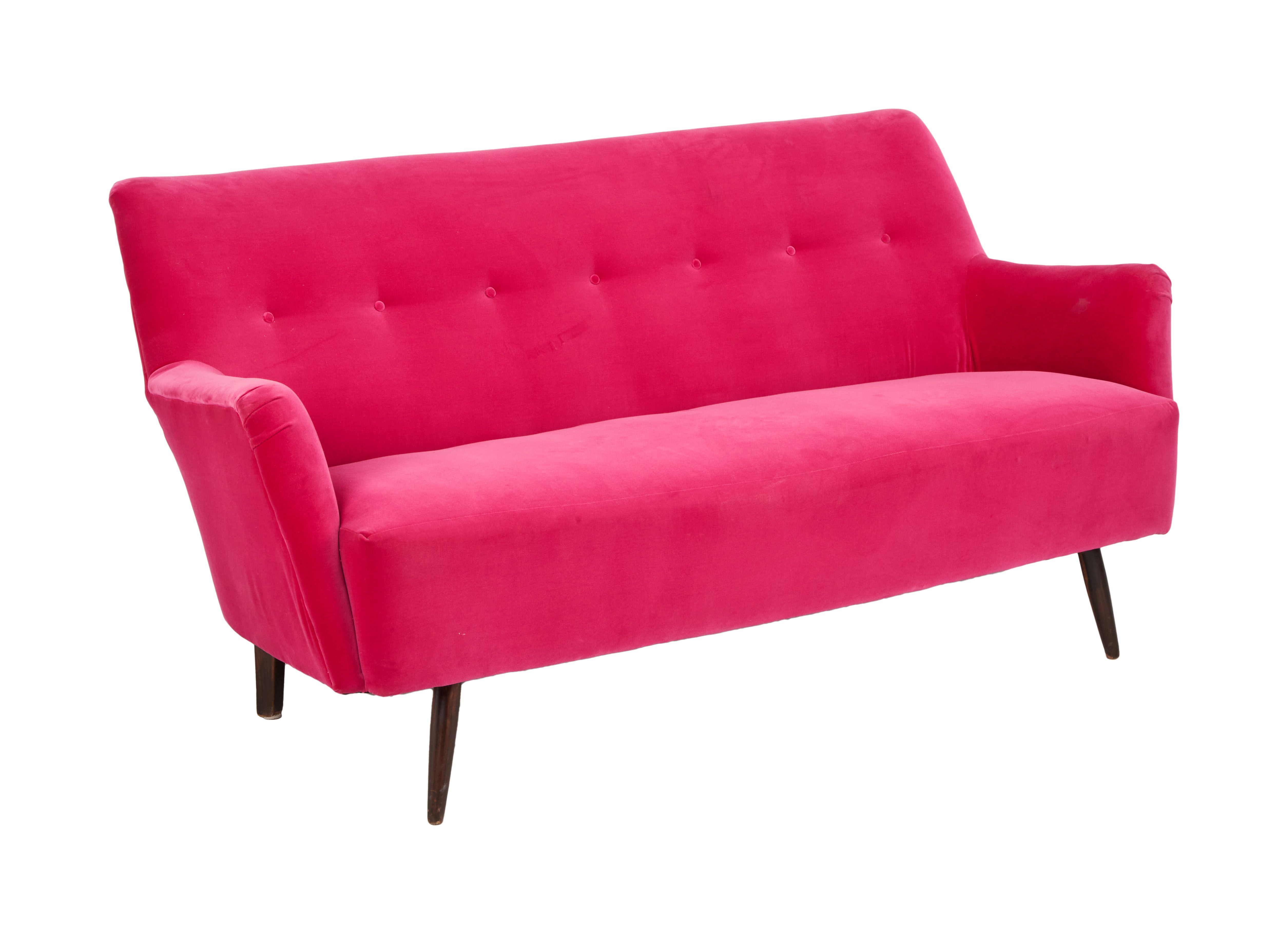 David Lynch | Mid Century Style Hot Pink Velvet Sofa