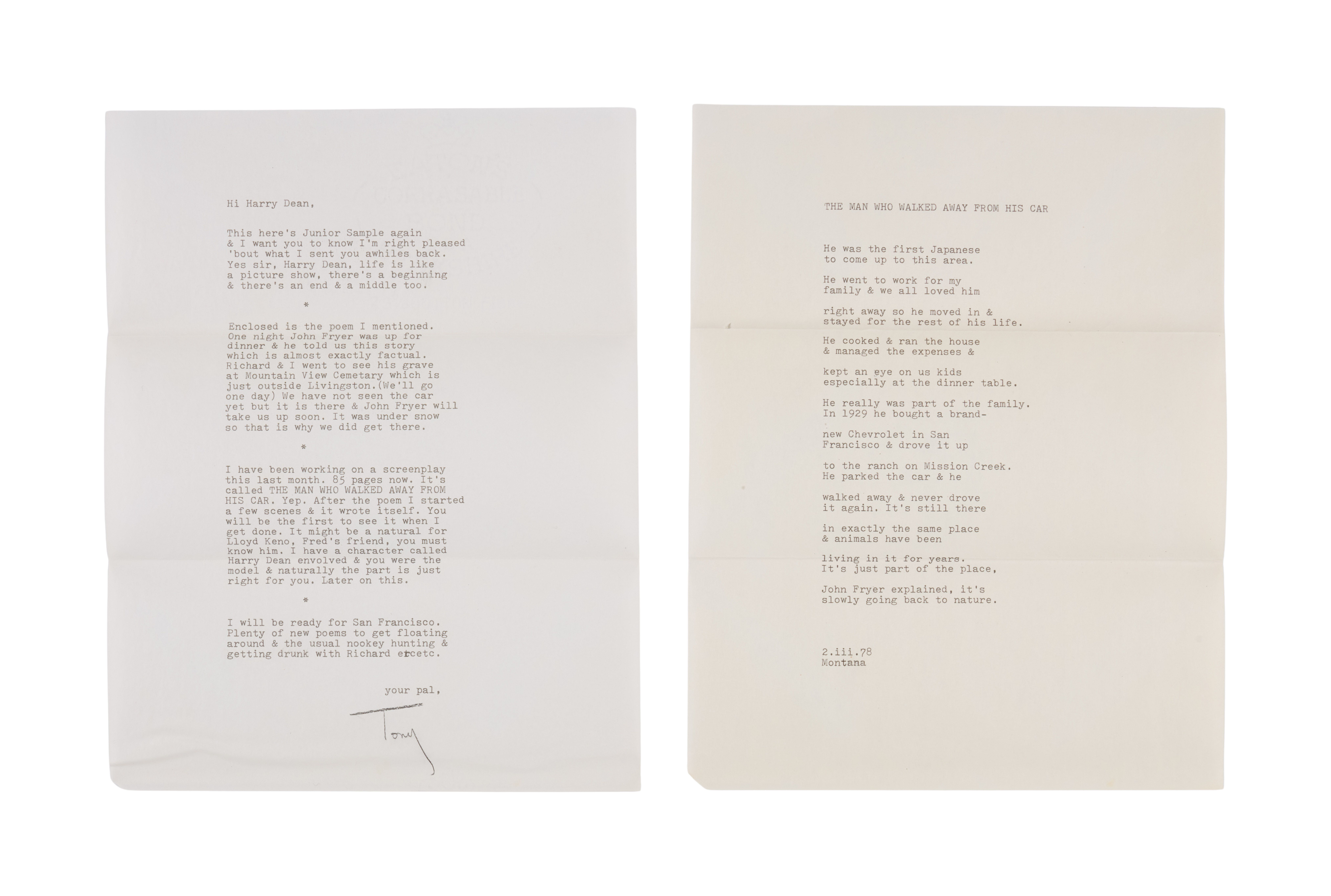 Harry Dean Stanton | Letter with Poetry from Tony Dingman with Zoetrope ...