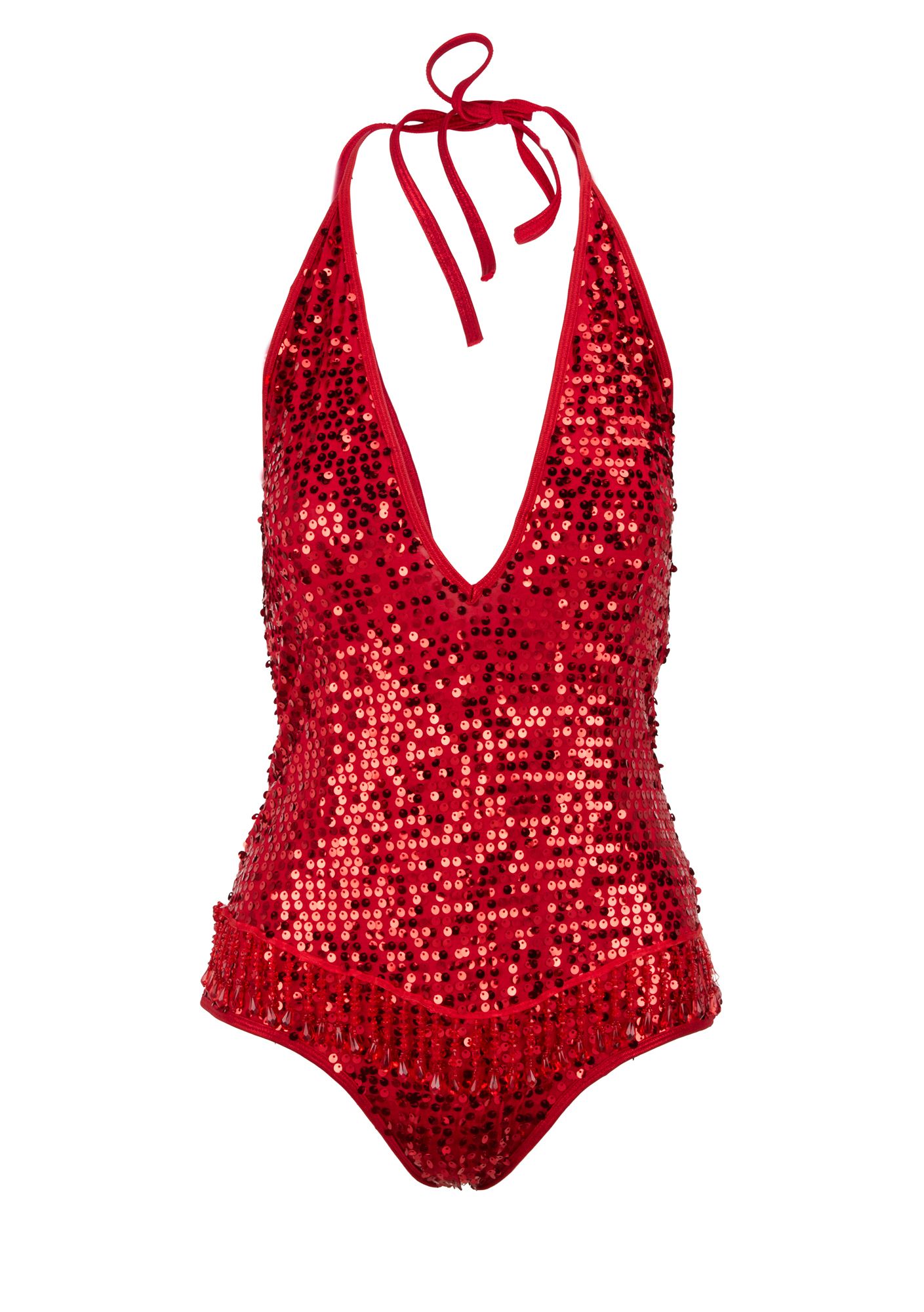 Red Sequined Showgirl Body Suits