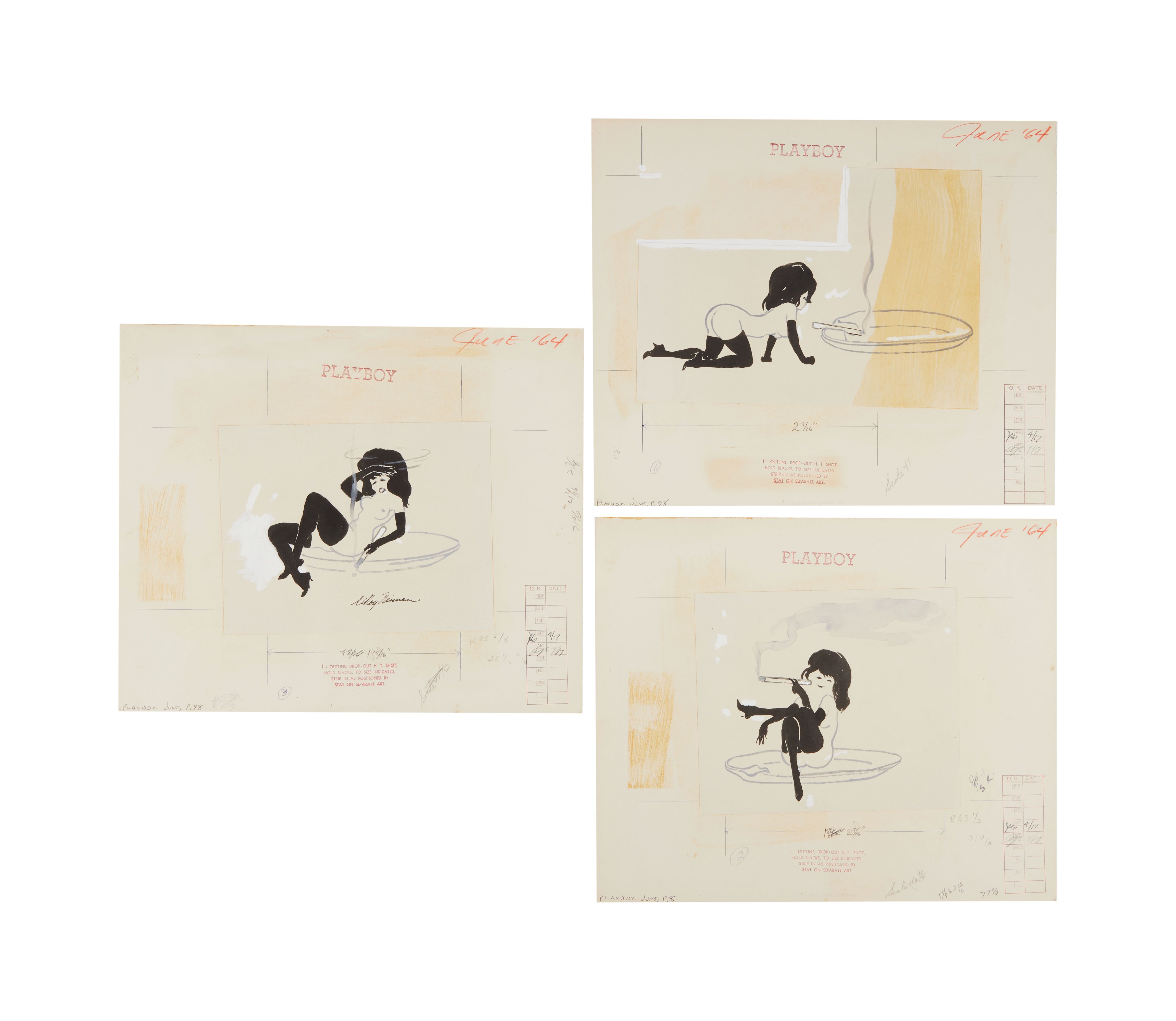 Playboy | LeRoy Neiman Set of Three Drawings of Femlin with a Cigarette ...