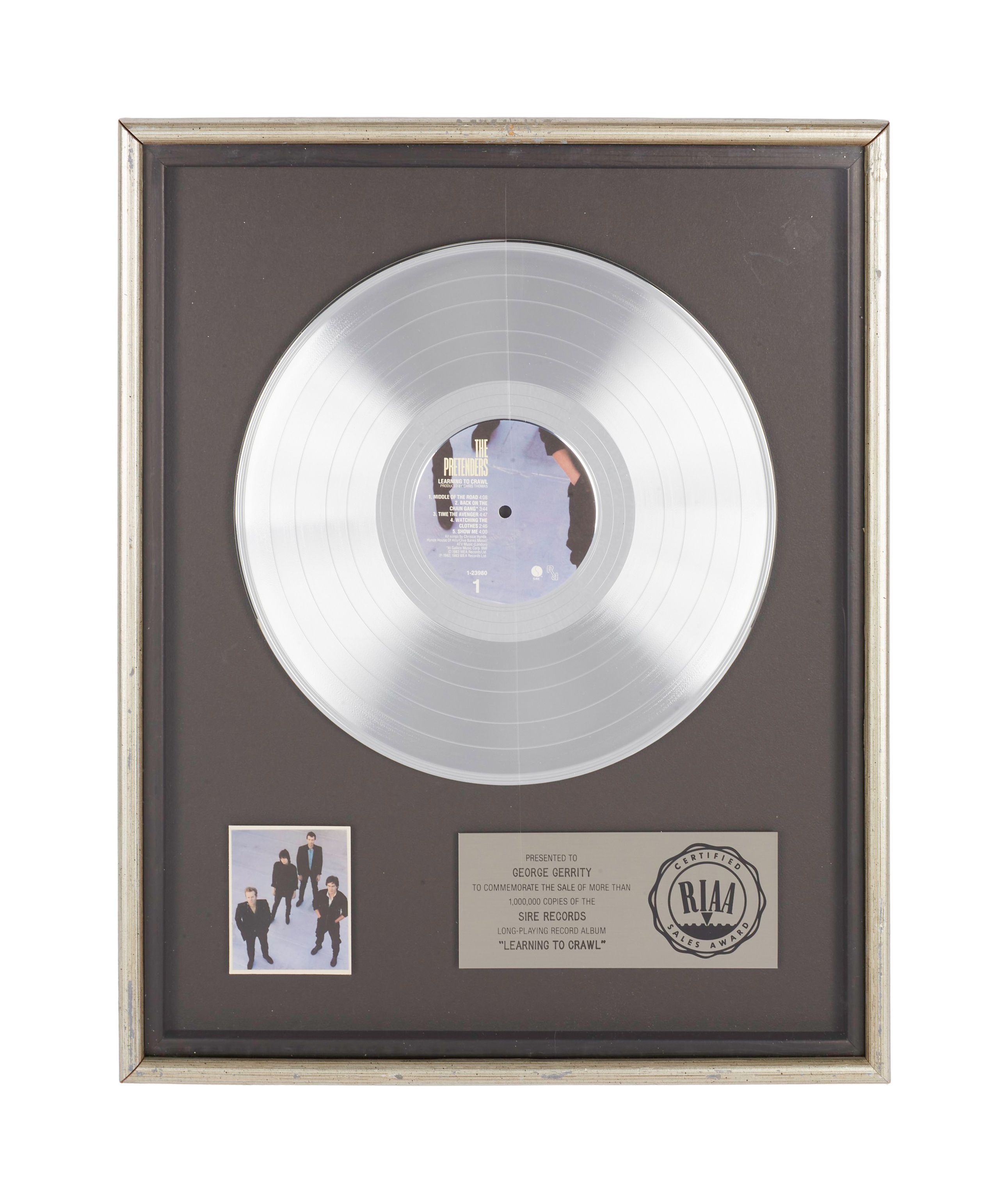 The Pretenders | RIAA Certified "Platinum" Award for "Learning to Crawl"