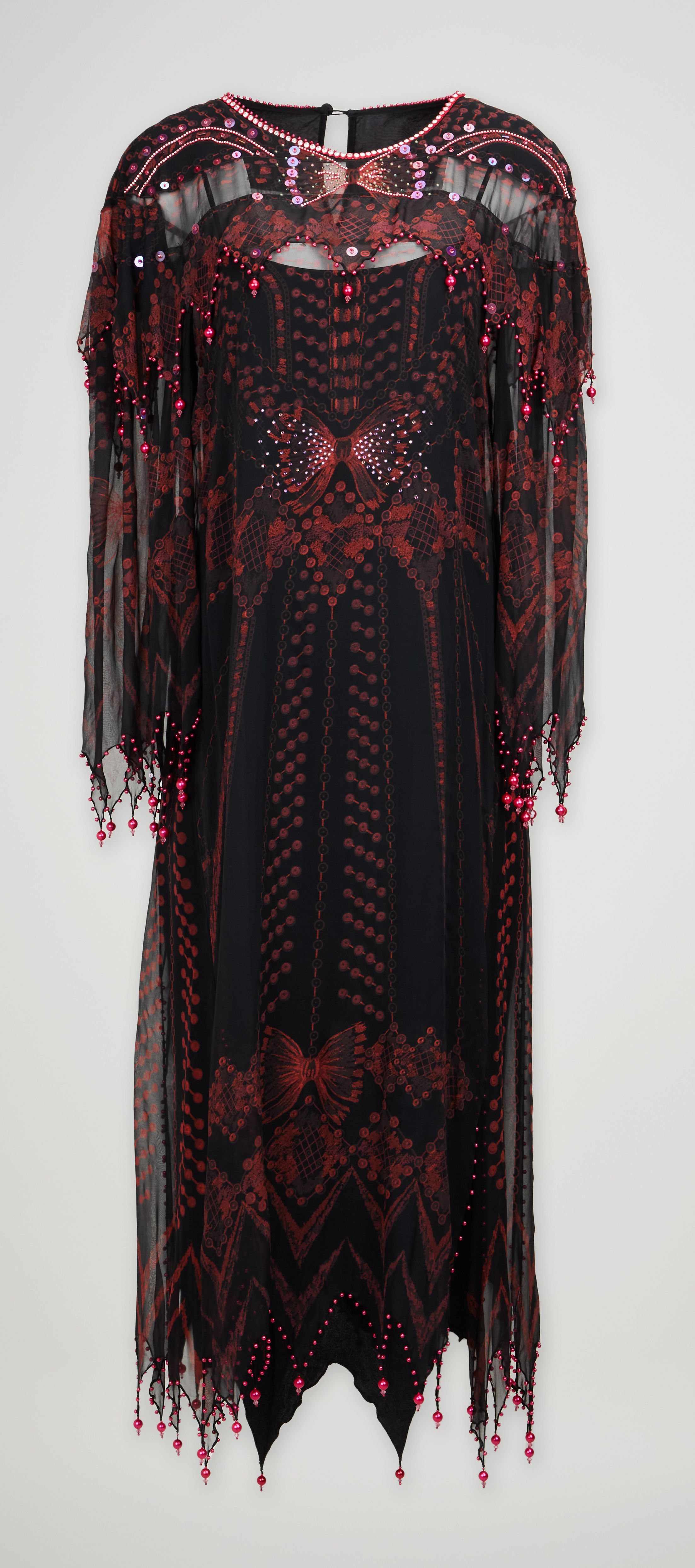 Zandra Rhodes | 1985 Bow Print Chiffon Evening Dress