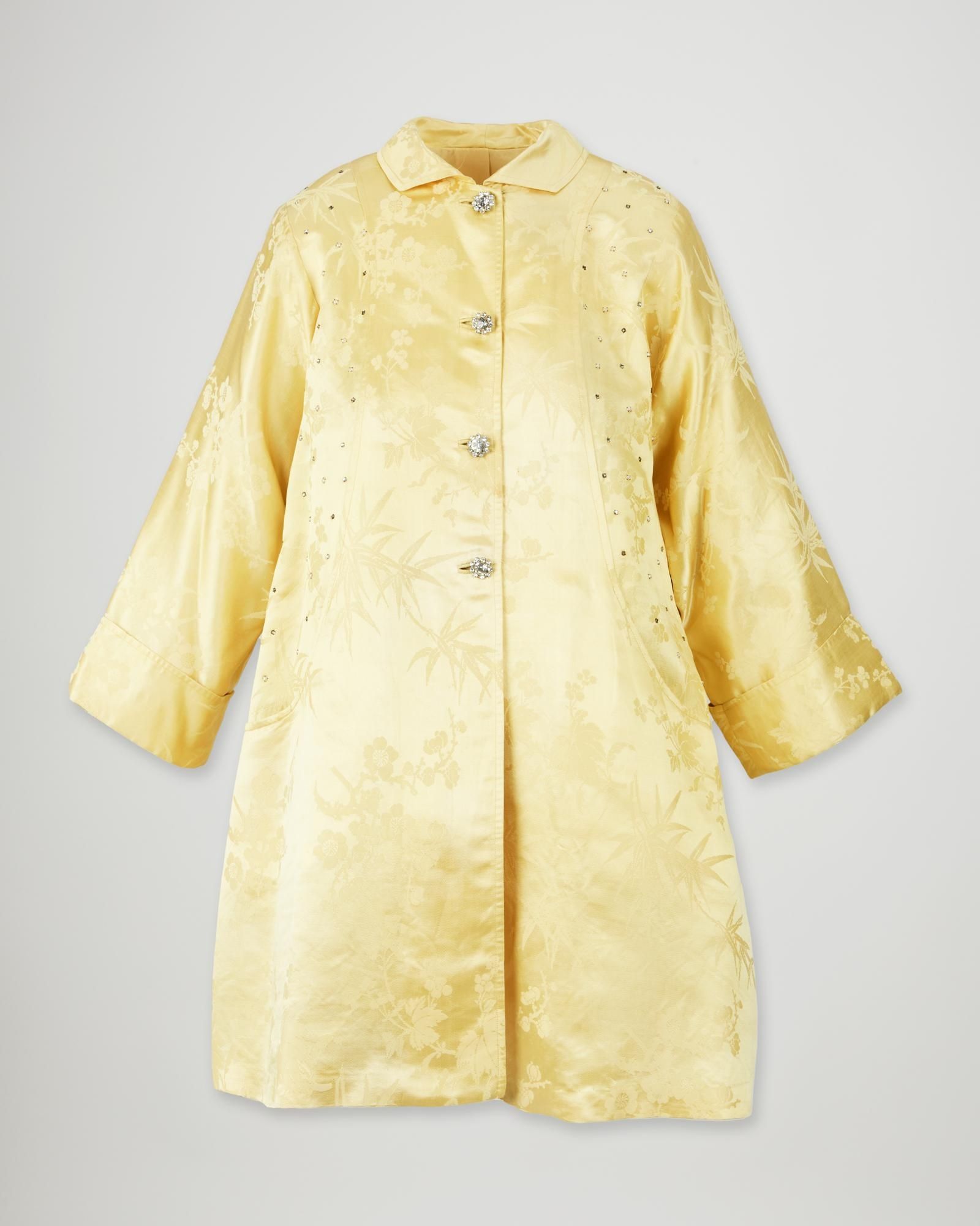 Elizabeth Taylor | Tina Lesar Yellow Silk Jacquard Embellished Evening Coat