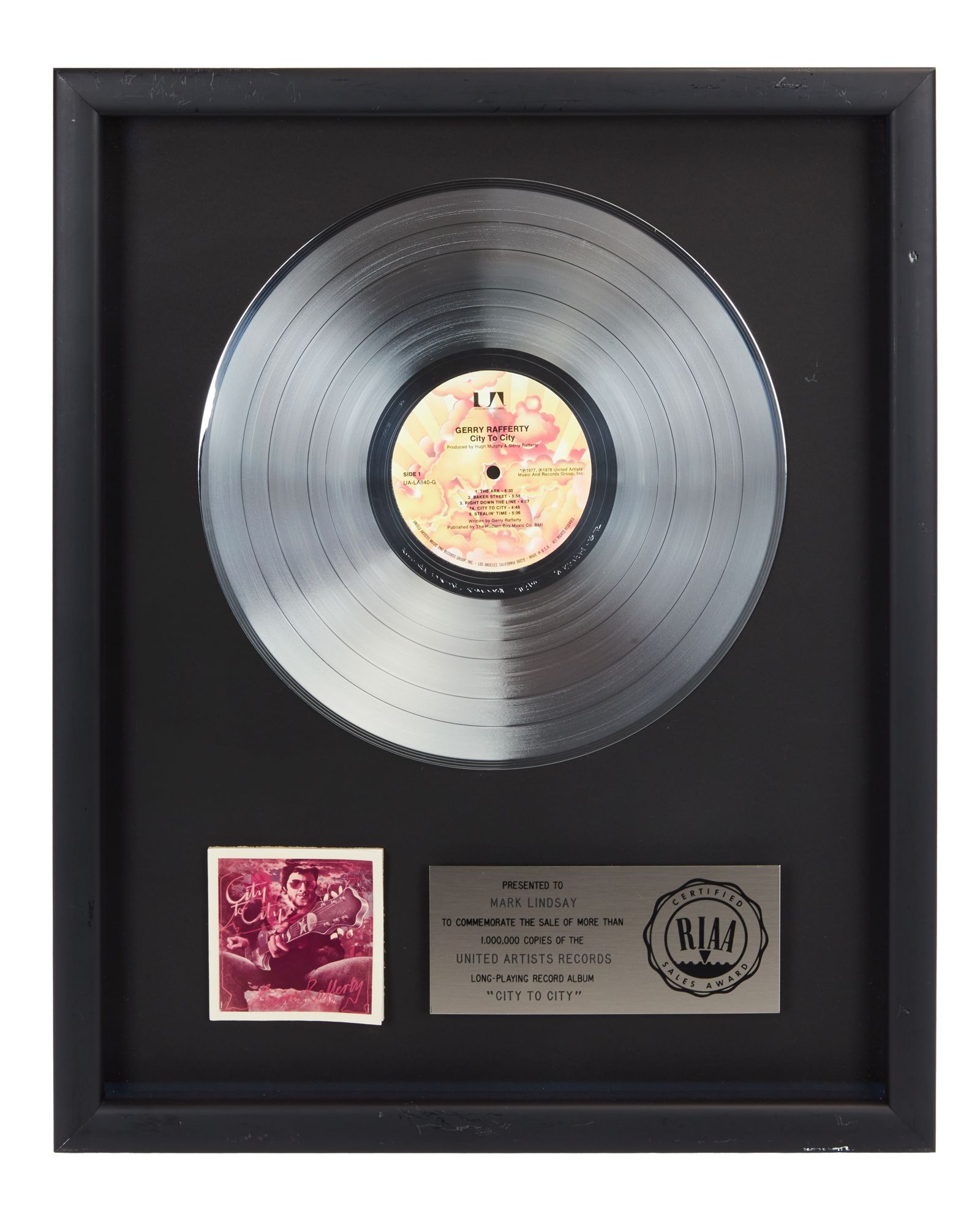 Mark Lindsay | Gerry Rafferty RIAA Certified "Platinum" Sales Award for ...