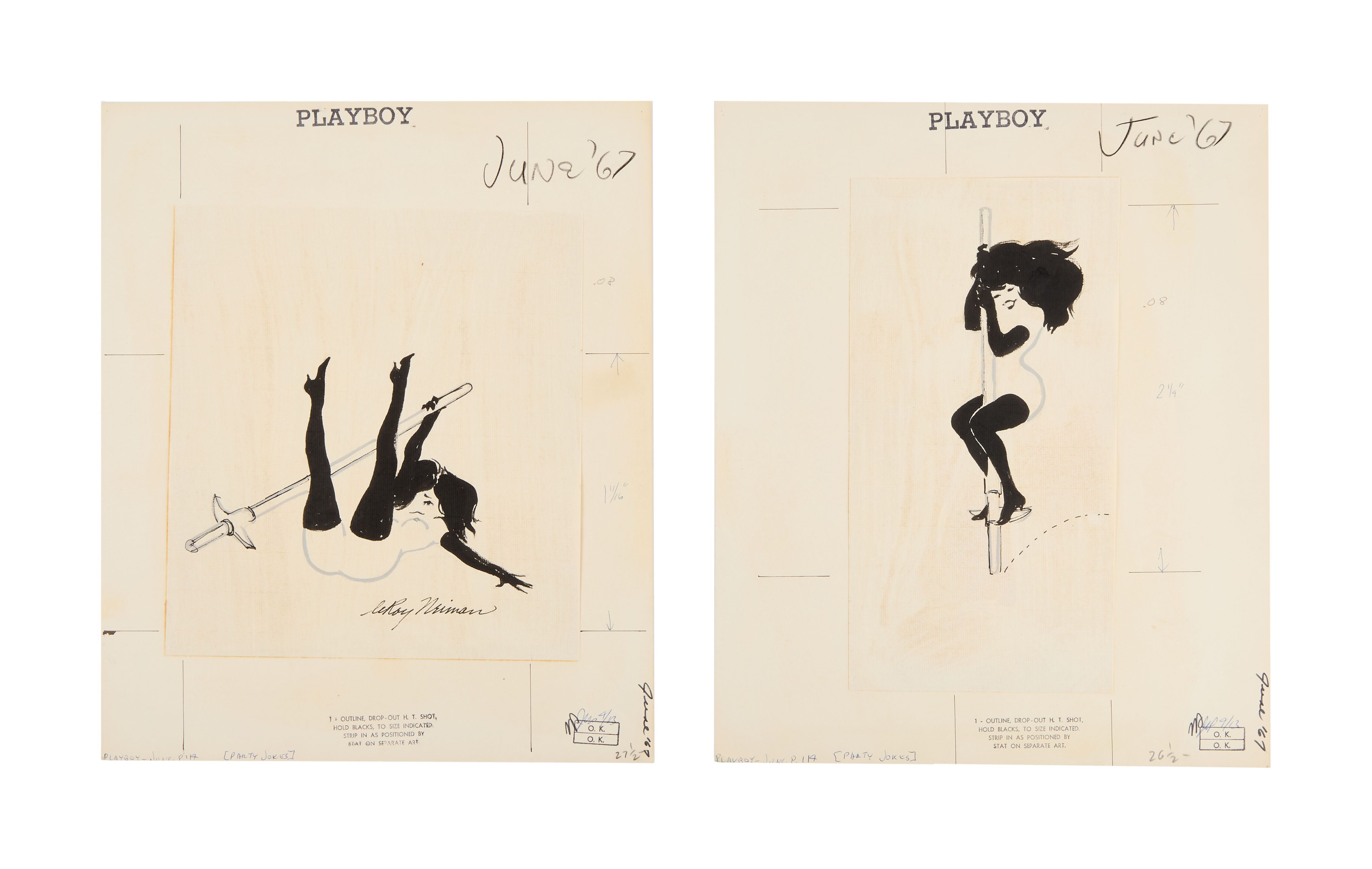 Playboy | LeRoy Neiman Set of Two Drawings of Femlin with a Pogo Stick