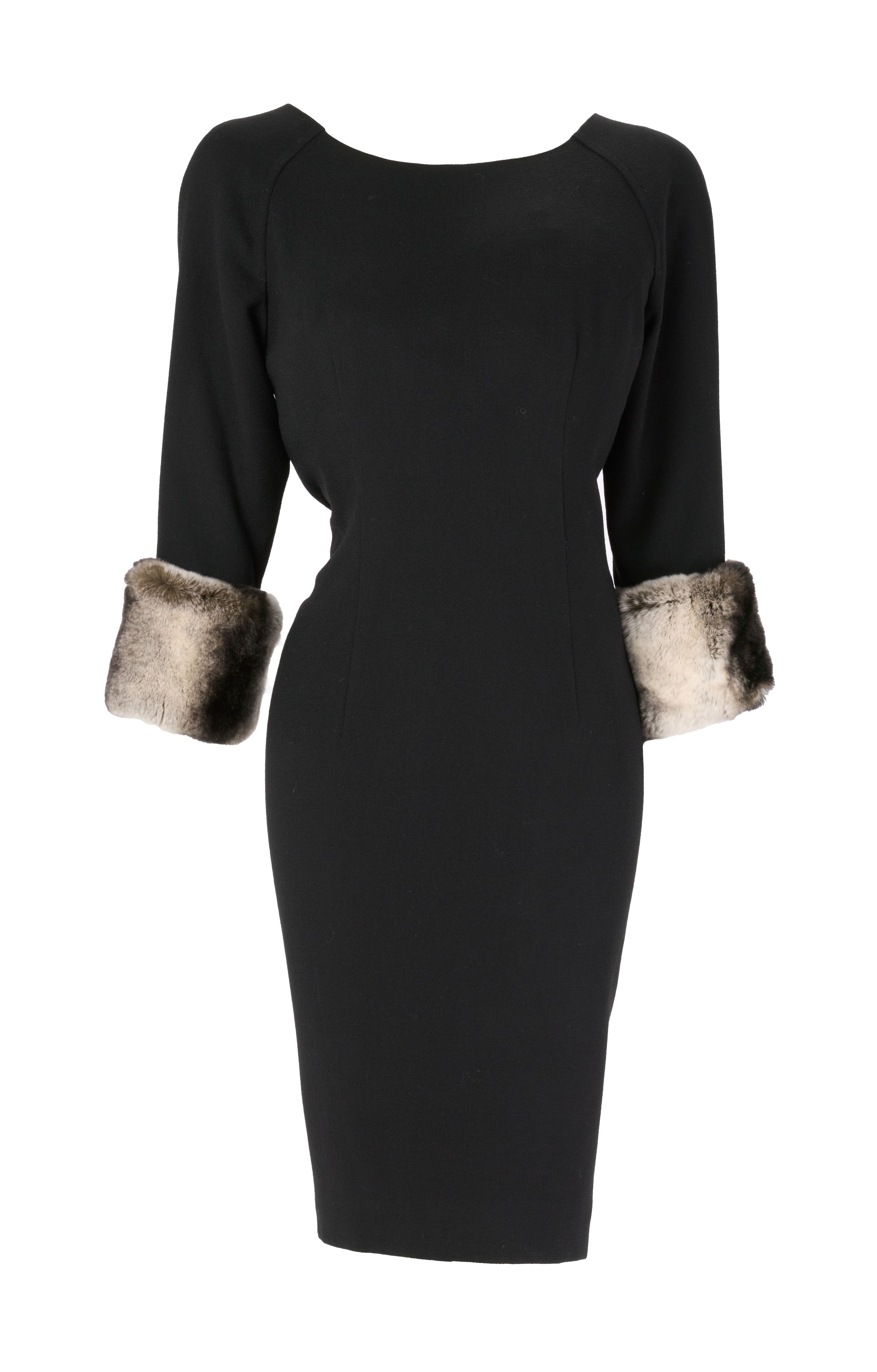 Donna Mills | 2000s Photo-Worn Mark Zunino Black Dinner Dress with Vintage Fur Cuffs