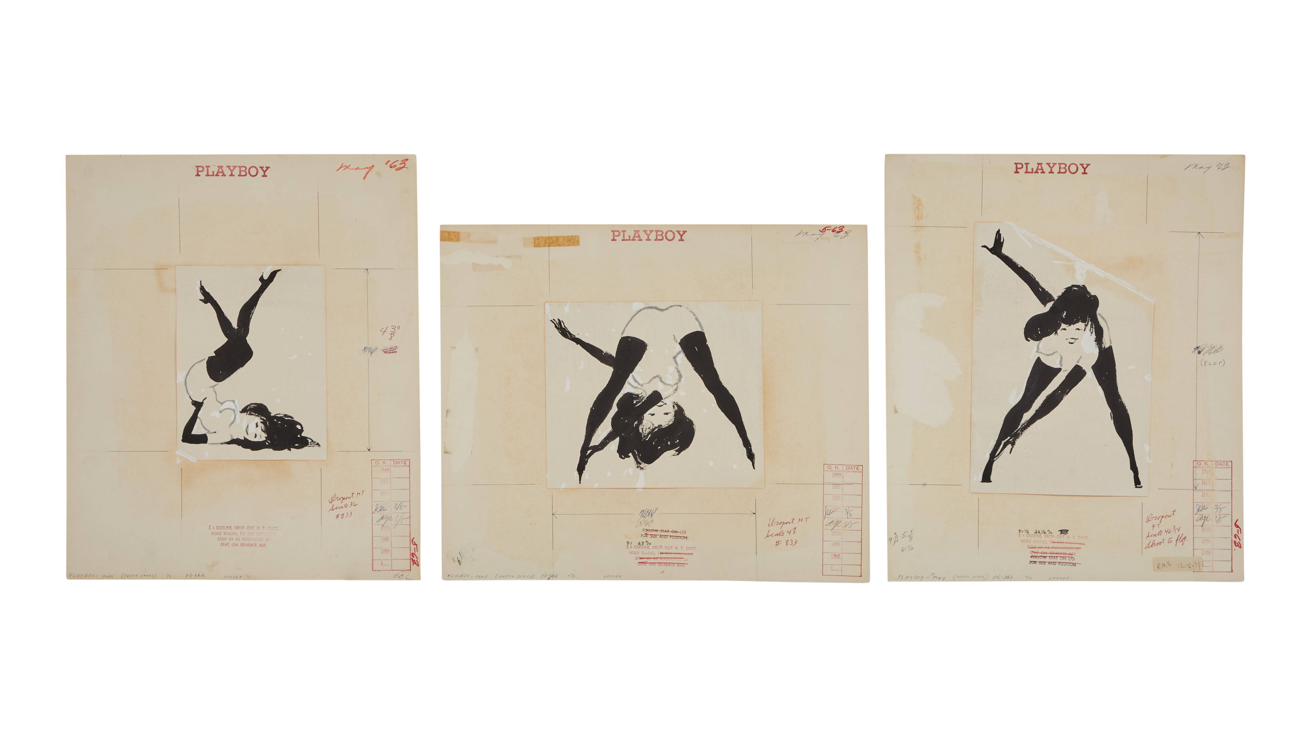 Playboy | LeRoy Neiman Set of Three Drawings of Femlin in Various Poses