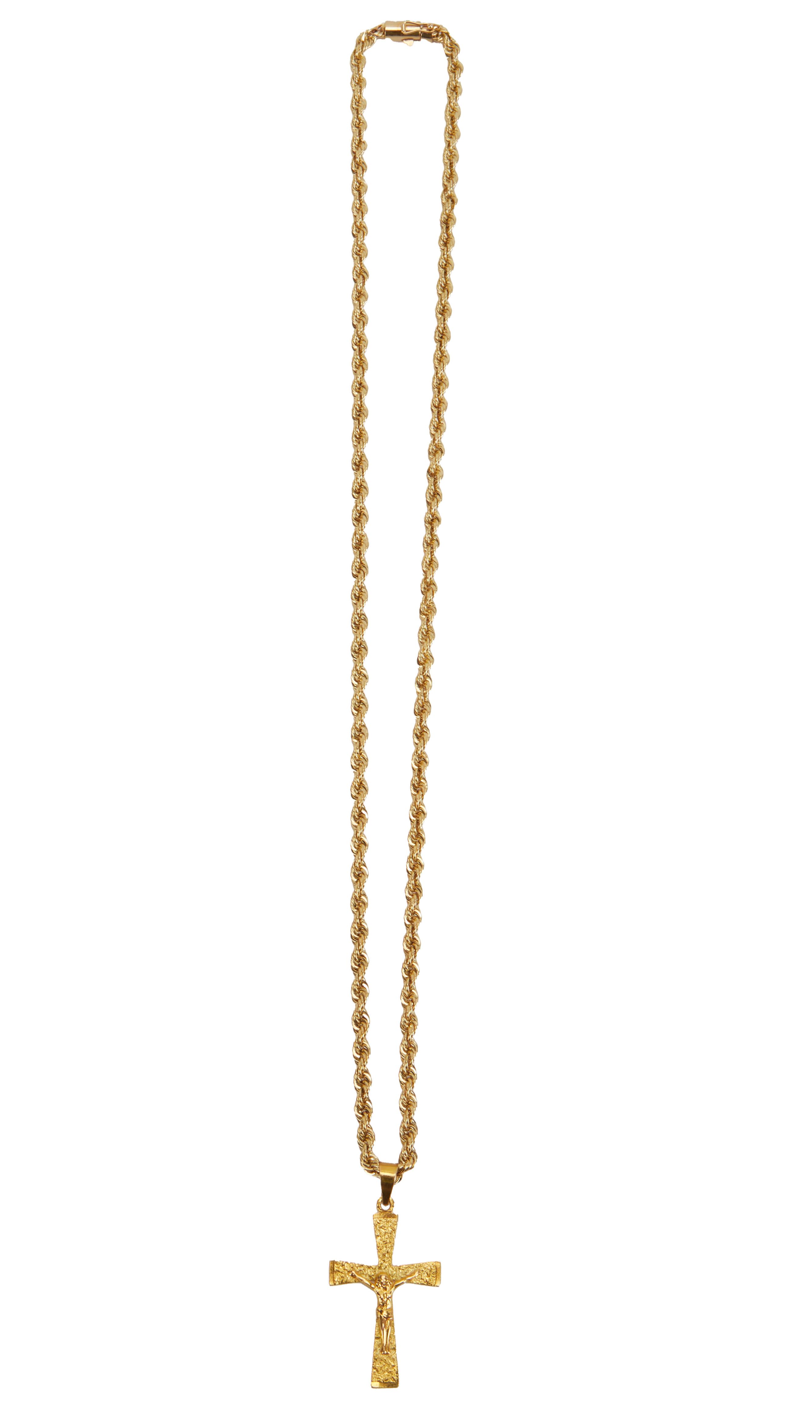 Elvis Presley | 18k Gold Crucifix on 14k Gold Rope Chain